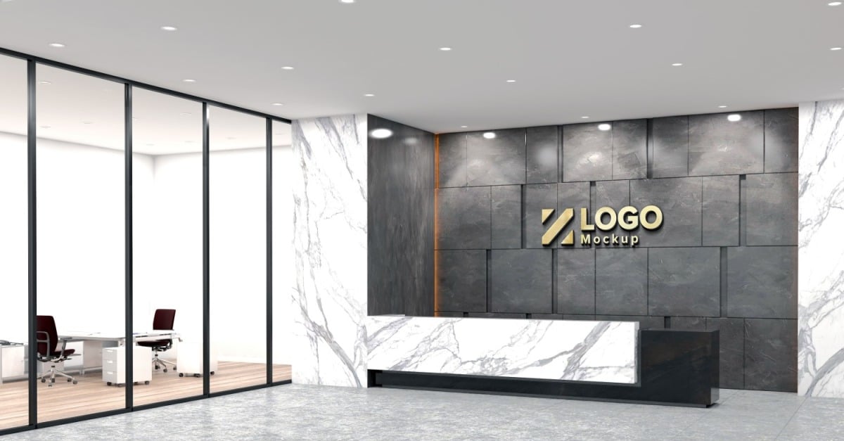 3D rendering of a modern Hotel reception interior Mockup Template