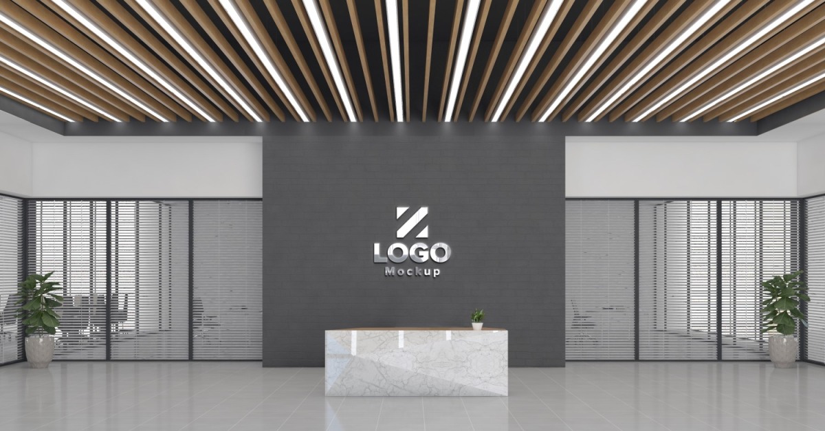 Modern Hotel Reception interior Logo Mockup - TemplateMonster