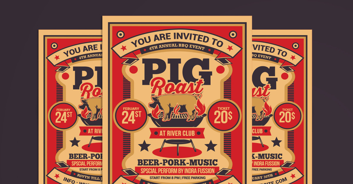 Modèle de Flyer d'événement de rôti de porc
