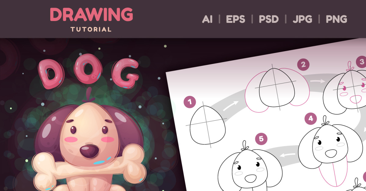 How to Draw Cute Dog Step by Step: Drawing lesson, Graphics Illustration