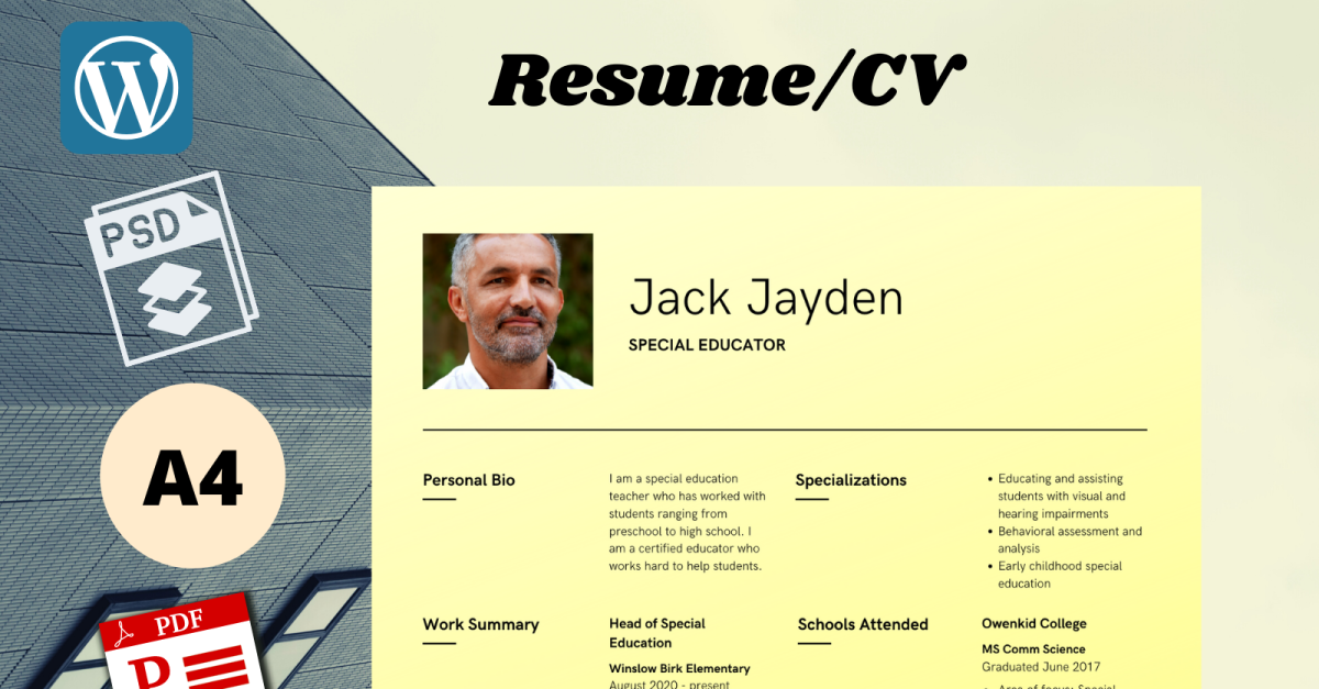 Jack Jayden CV Design for a College Teacher - TemplateMonster
