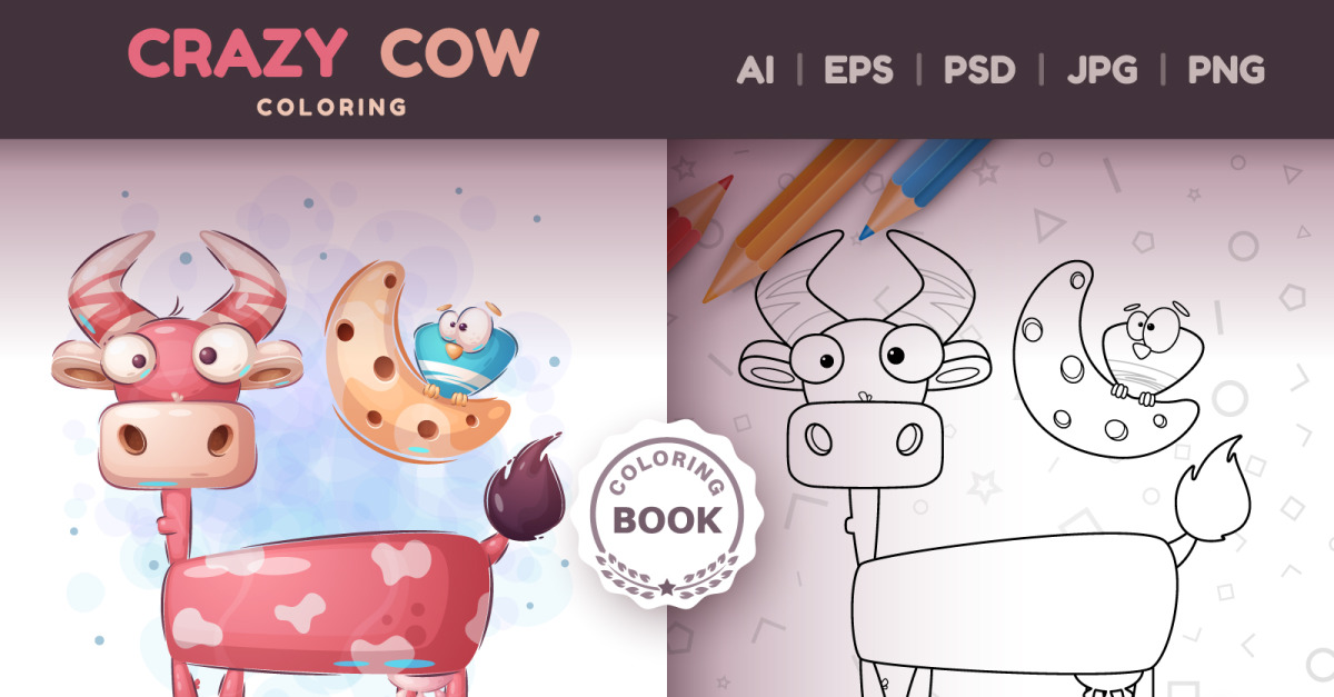 Crazy Cow - Game For Kids, Coloring Book, Graphics Illustration