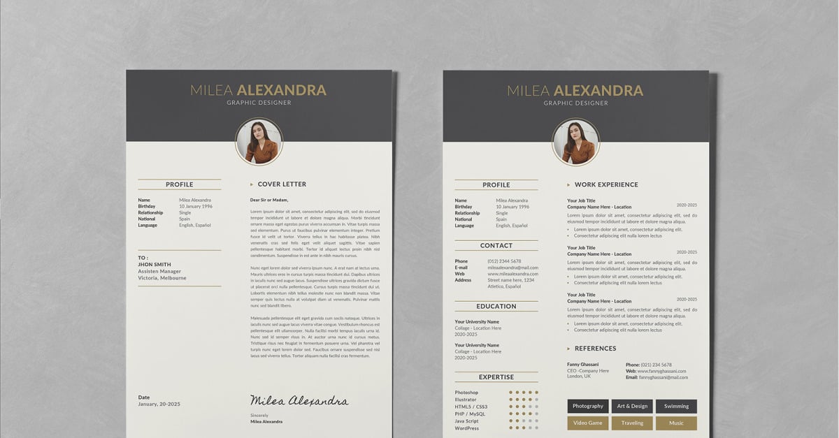 Classic Resume CV Set Templates #225430 - TemplateMonster