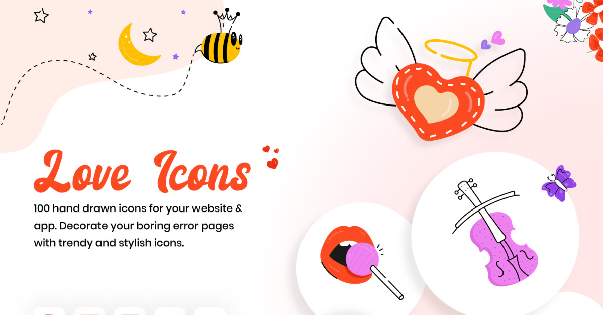 100 Hand Drawn Love Icons #225608 - TemplateMonster