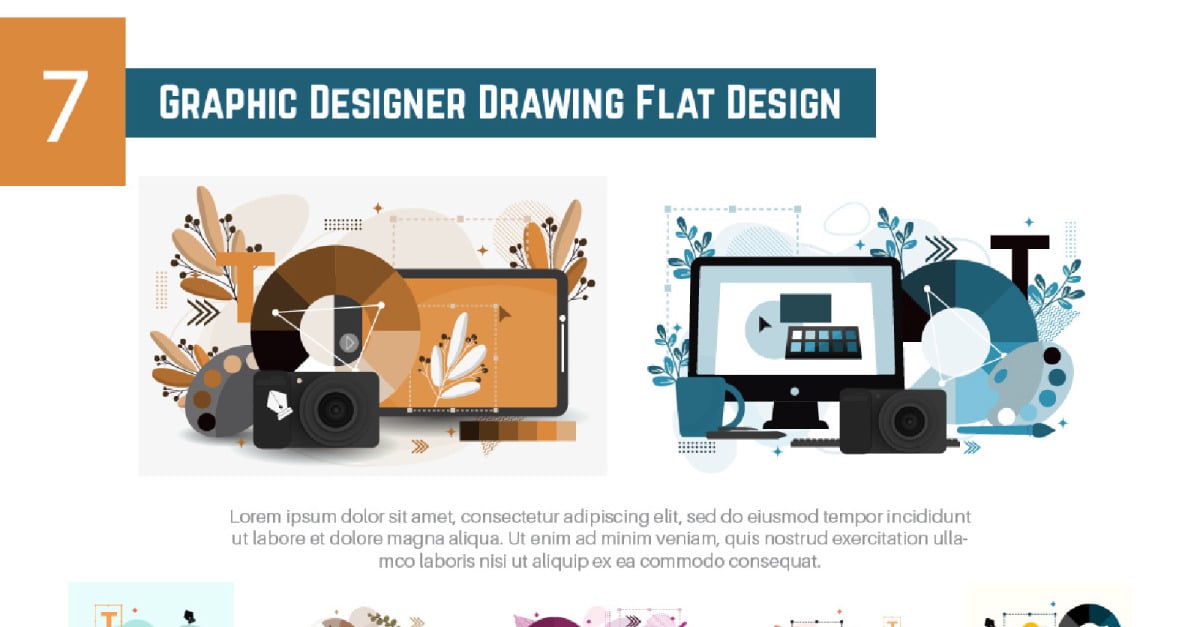 7 Graphic Designer Drawing Flat Design - TemplateMonster