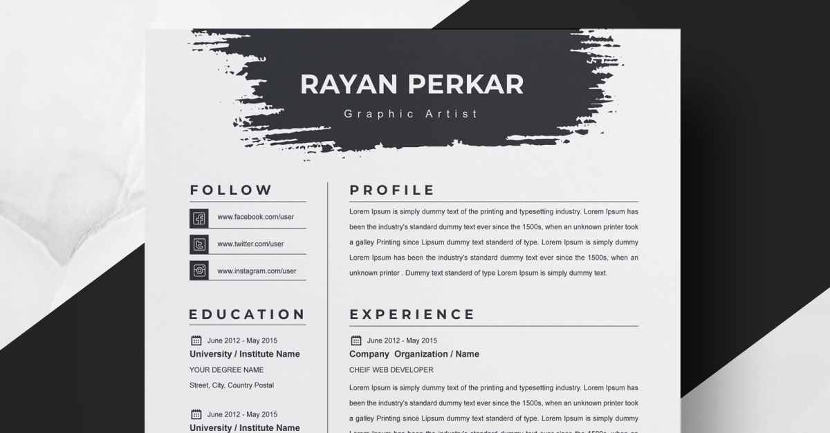 Rayan Perkar / Brush Resume Template - TemplateMonster