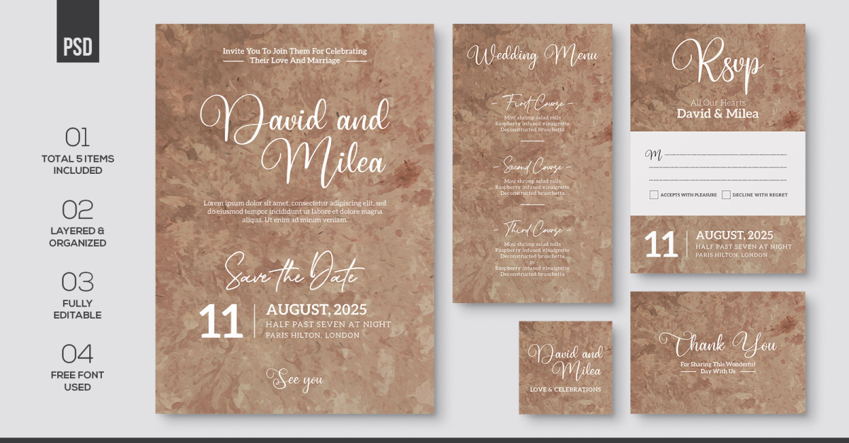 Wedding Invitation Set Bundle Templates - TemplateMonster