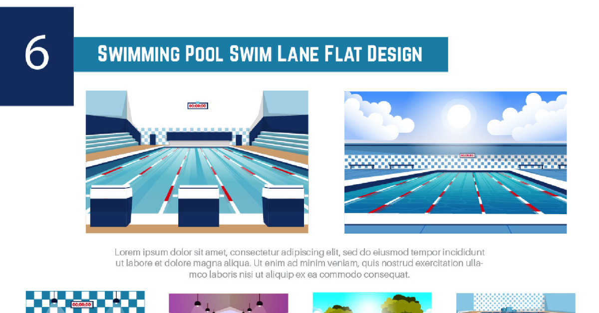6 Swimming Pool Swim Lane Flat Design Illustration