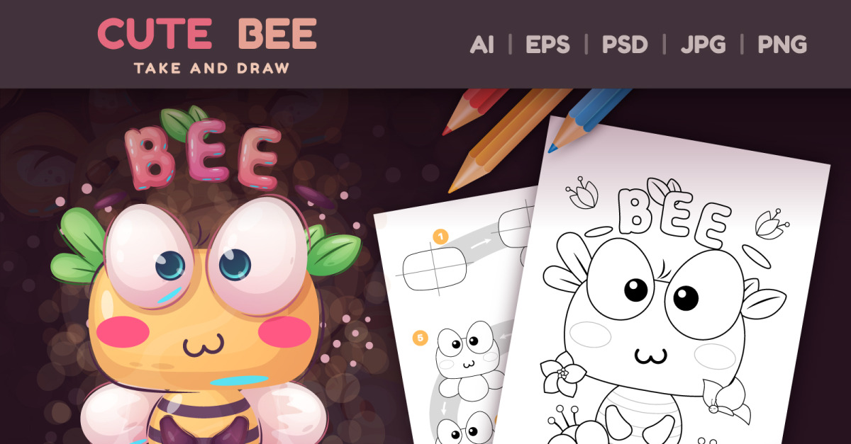 Bee - Kids Game, Coloring Book, Drawing Tutorial, Graphics Illustration