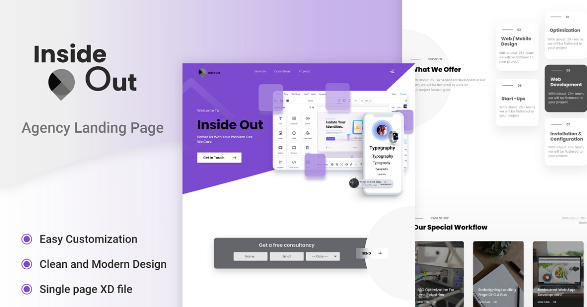 Inside Out - A Free One page Digital Agency Adobe xd Design Template