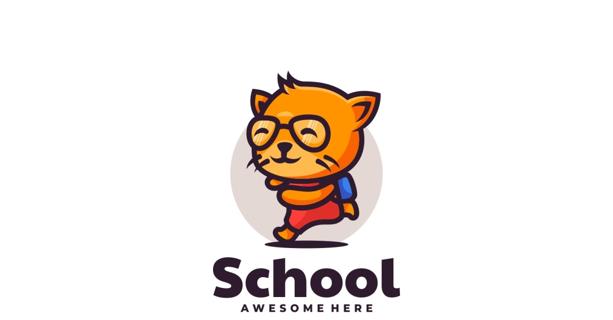 Cat School Cartoon Logo Style #229015 - TemplateMonster