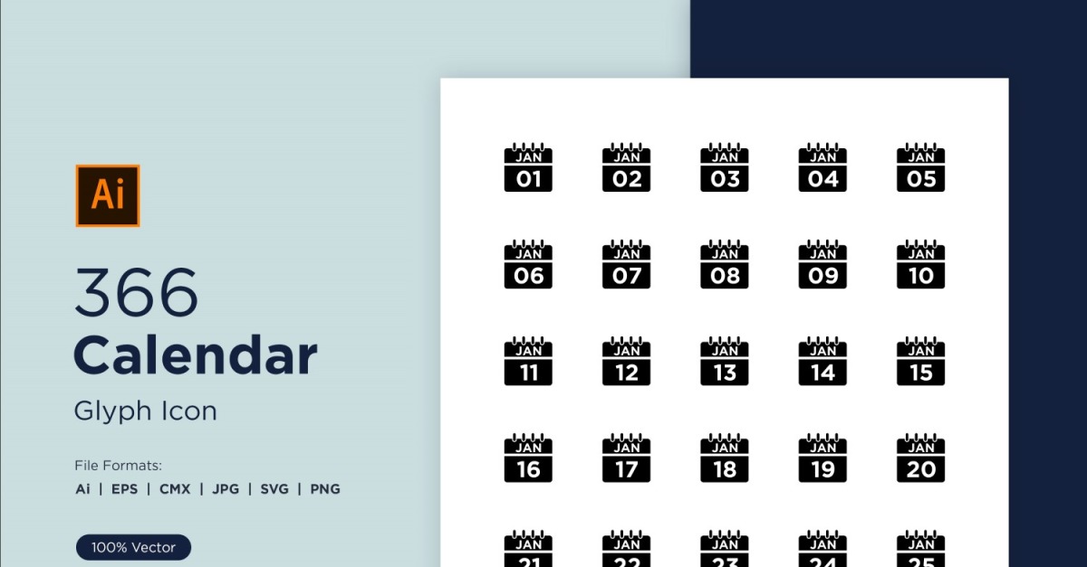 366 Calendario Icona Glifo Impostato - TemplateMonster