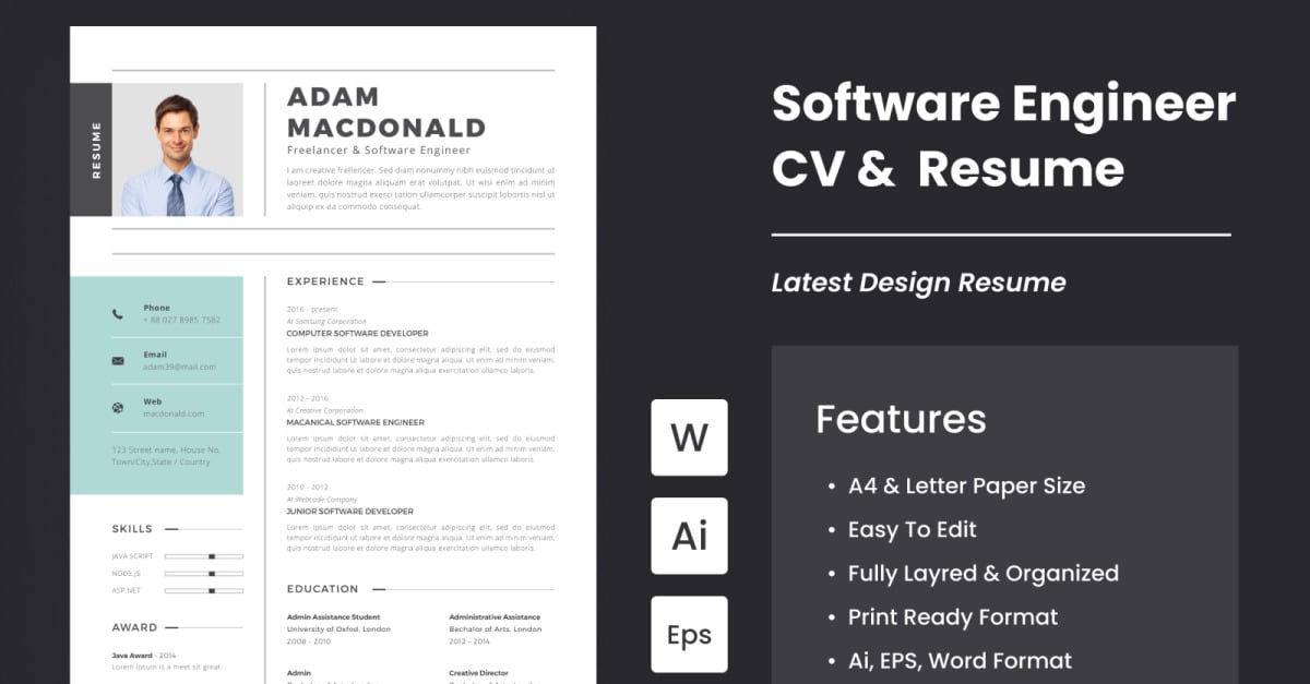 Software Engineer CV & Resume #229572 - TemplateMonster