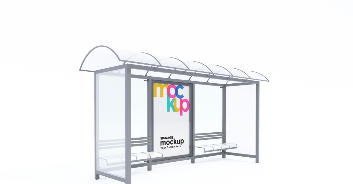 Bus Stop sign advertisement Mockup Template - TemplateMonster
