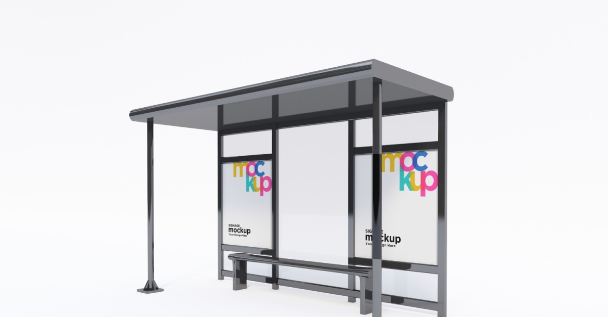 Bus Stop sign advertisement With Two Mockup - TemplateMonster