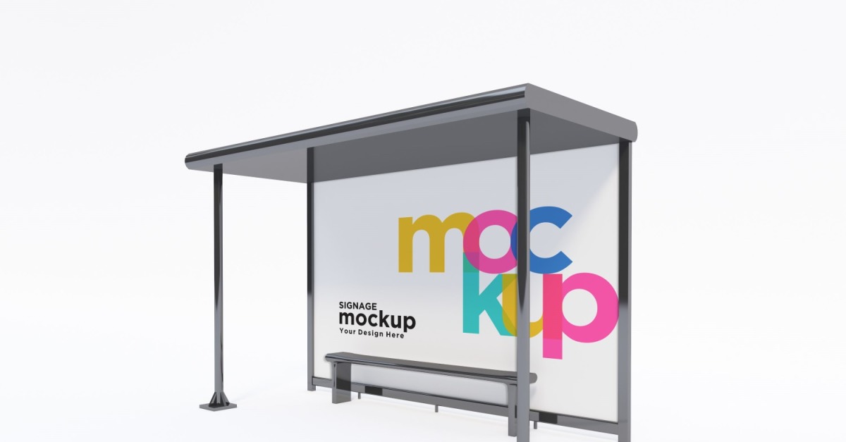 Bus Stop signage advertisement Mockup Template