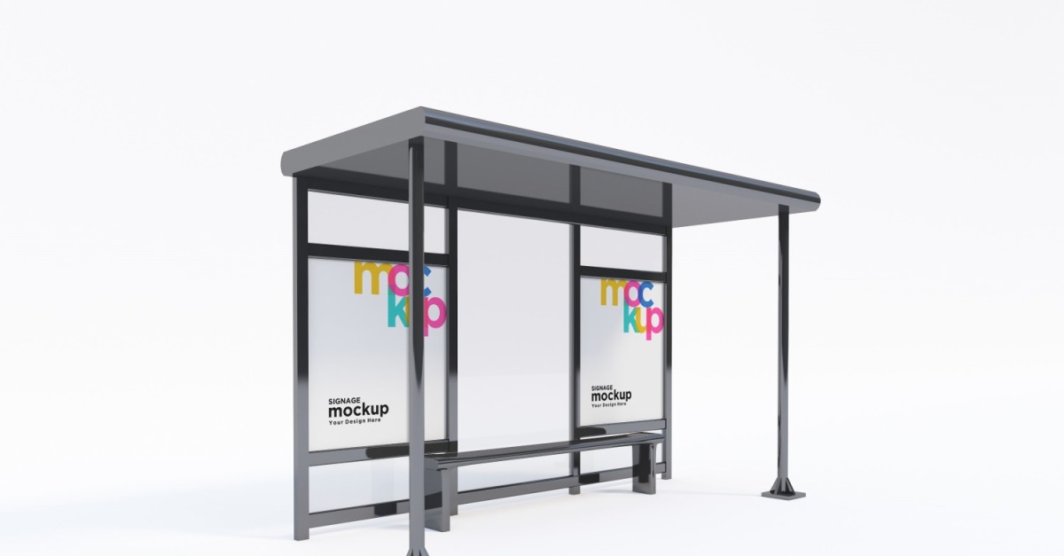 Bus Stop signage Advertising With Two Mockup