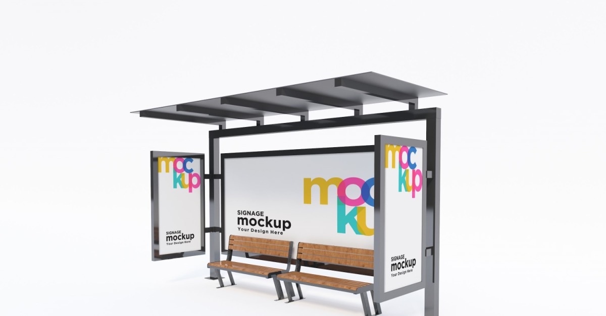 Bus Stop with Three Signage Mockup #229835 - TemplateMonster