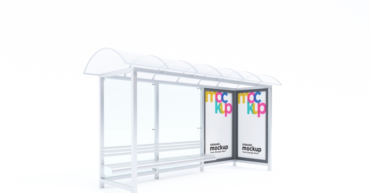Bus Stop With Two signage advertisement Mockup Template