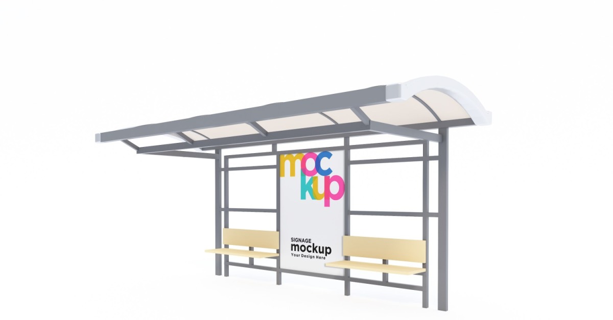 City Bus Stop sign Advertising Mockup Template