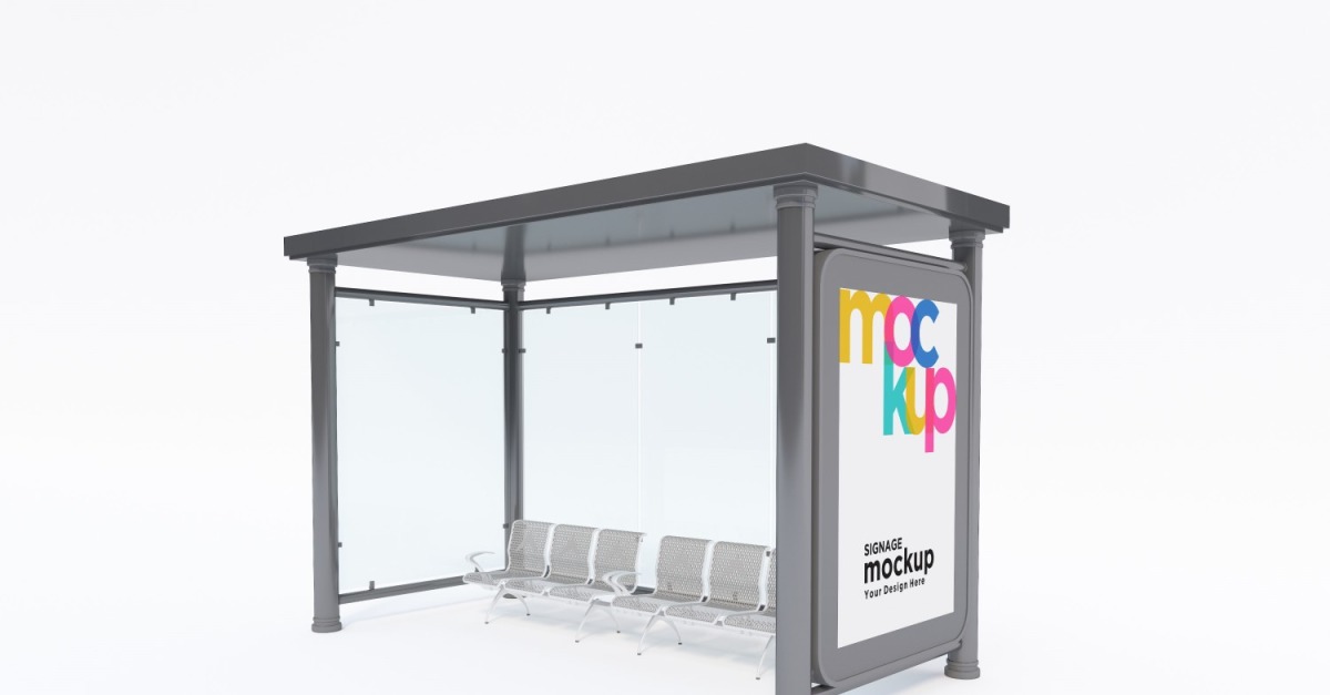 City Bus Stop Sign Mockup advertisement Template