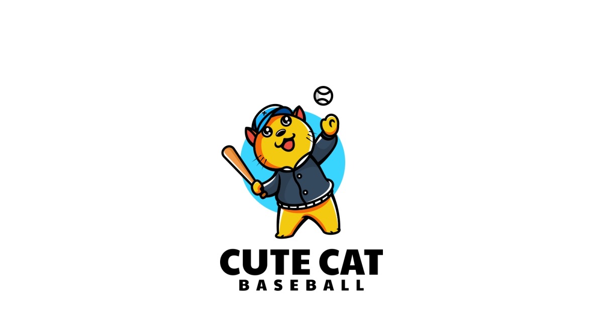 Cute Cat Baseball Cartoon Logo #229968 - TemplateMonster