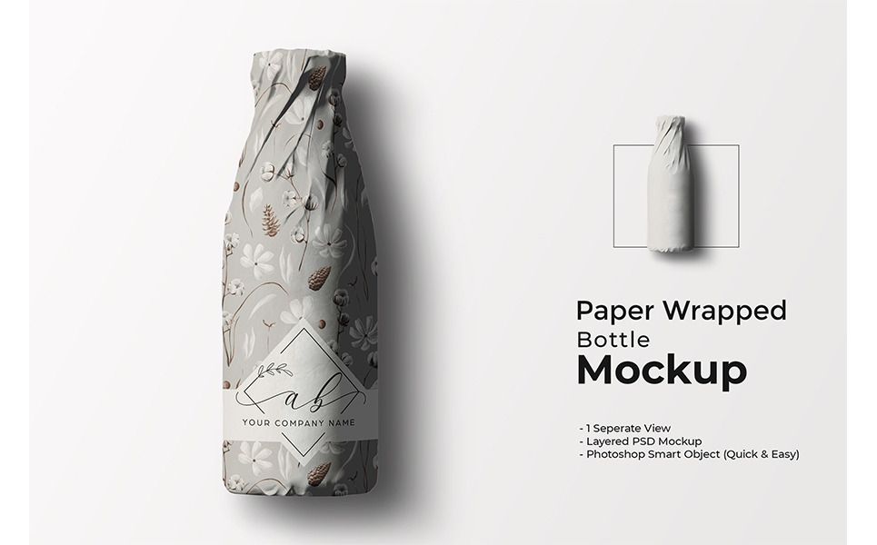 Maquete de garrafa embrulhada vista superior