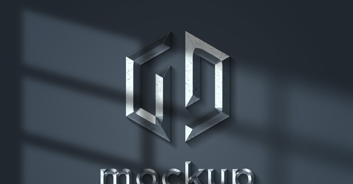 Mockup met grijs metalen logo met realistische raamschaduweffecten