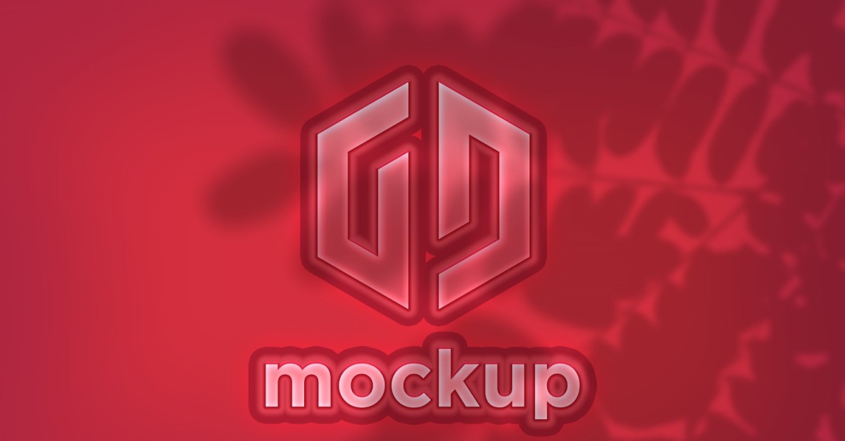 Red Embossed Logo Mockup With Leaves Shadow Effects