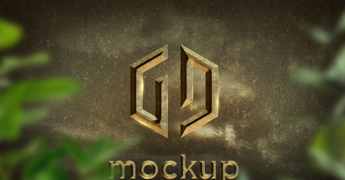 Earlier Logo Mockup behind the green leaves - TemplateMonster