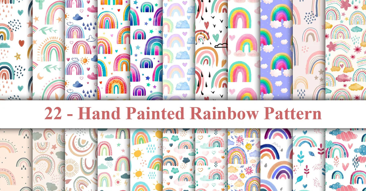 Hand Painted Rainbow Pattern, Rainbow Pattern Digital Paper, Rainbow ...