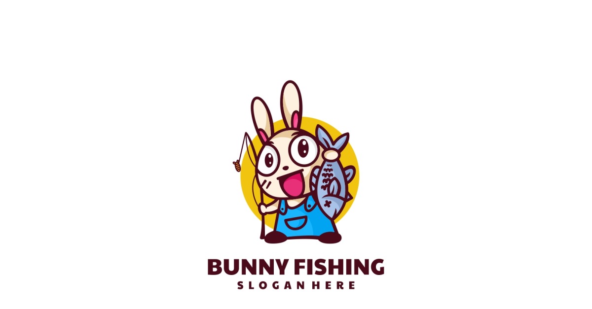 Bunny Fishing Cartoon Logo #230925 - TemplateMonster