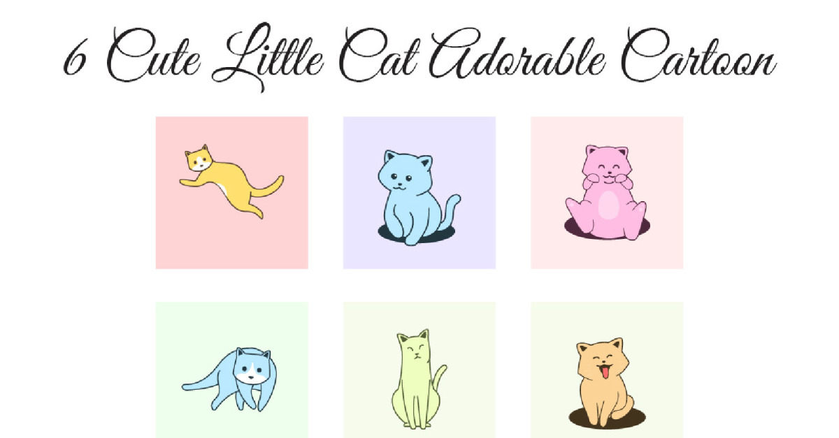 6 Cute Little Cat Adorable Cartoon #231313 - TemplateMonster
