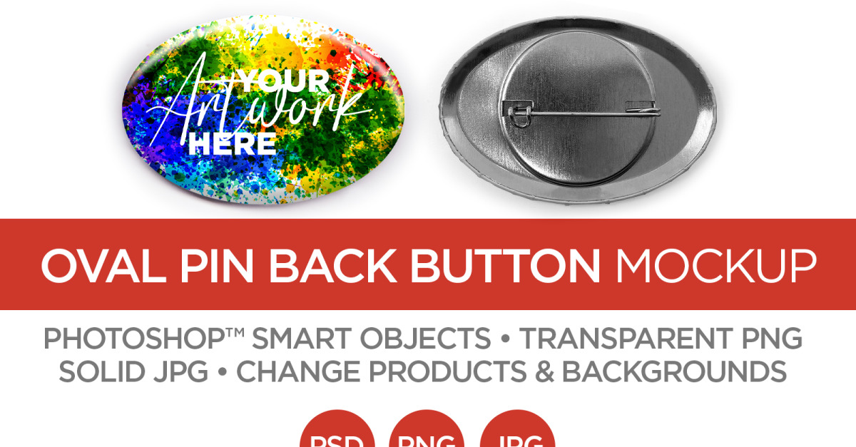 Oval Button Pin Back Mockup & Template - TemplateMonster