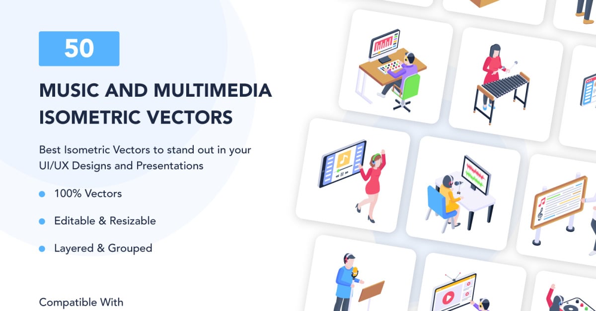 50 Isometric Music and Multimedia #232066 - TemplateMonster