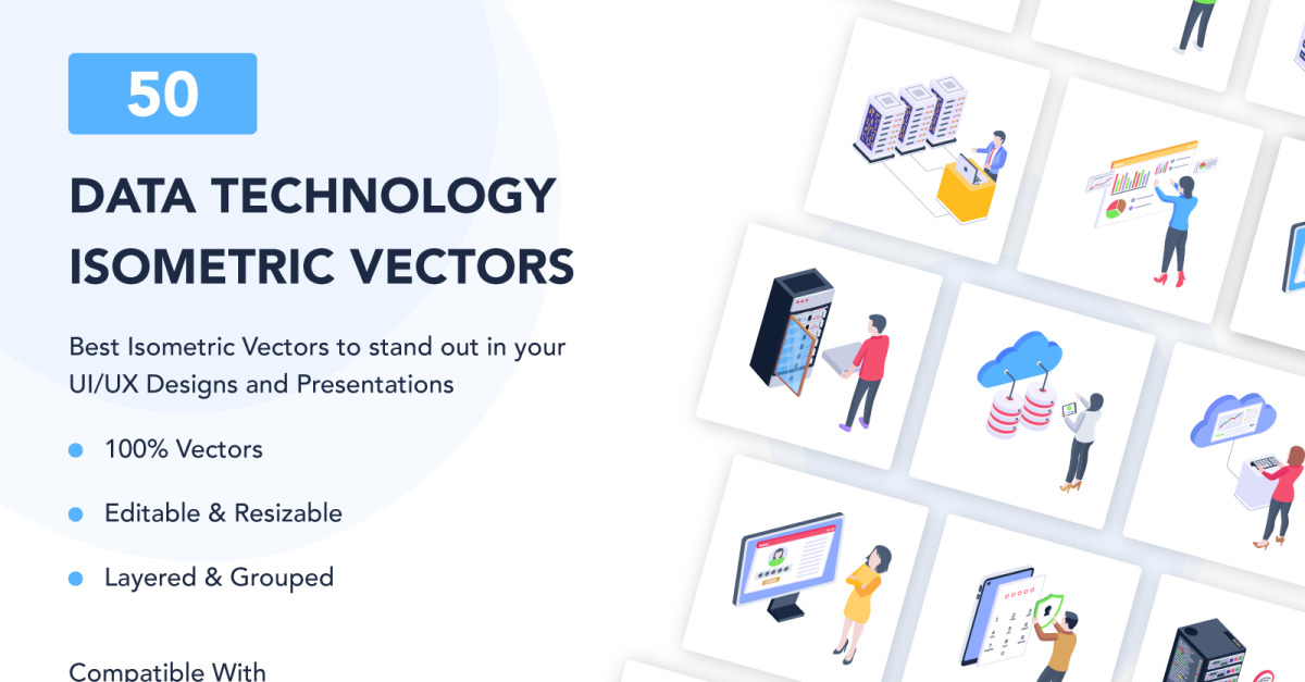 50 Isometric Data Technology Vectors - TemplateMonster