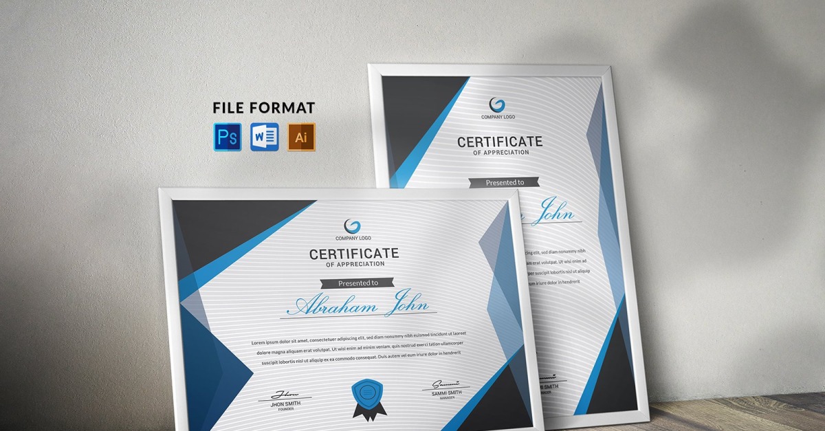 Certificate of completion template available in A4 and US letter size