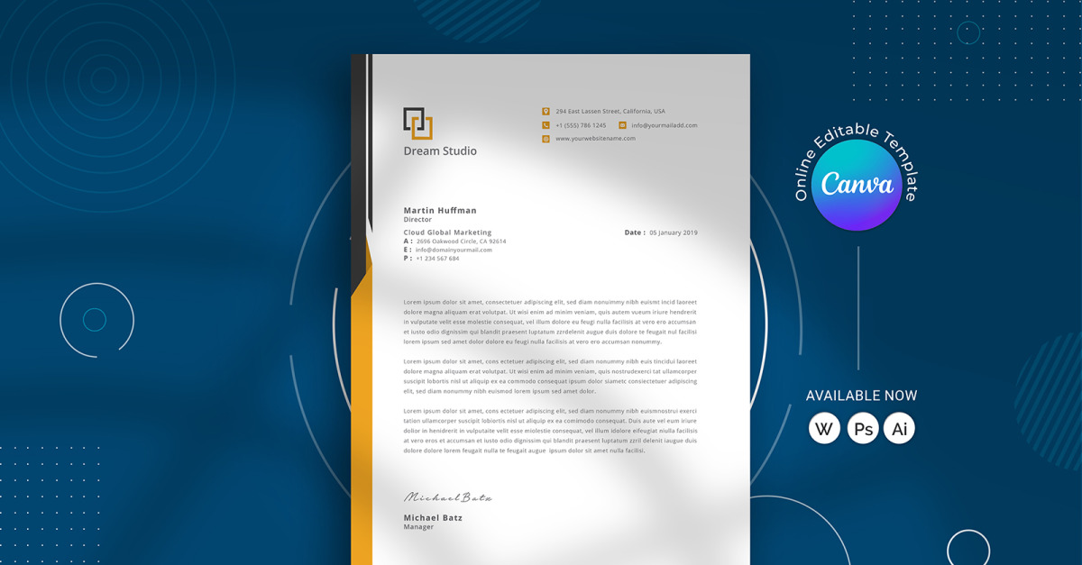 Dream Studio Modern Letterhead Canva Template