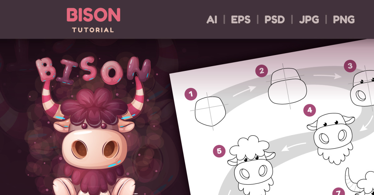 How to Draw Bison Step by Step: Drawing lesson, Graphics Illustration