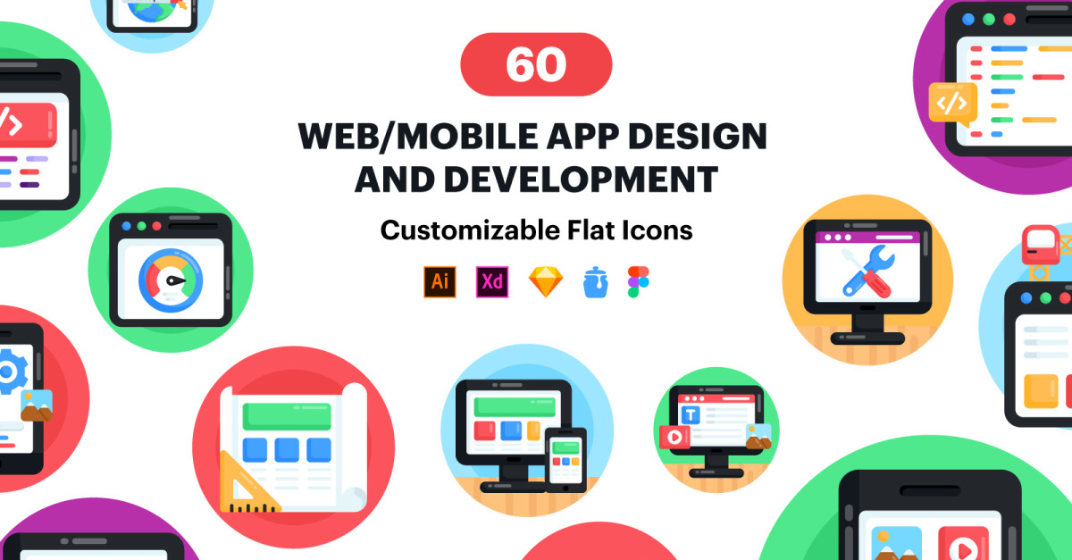 Web/Mobile App Design - 60 Vector Icons - TemplateMonster