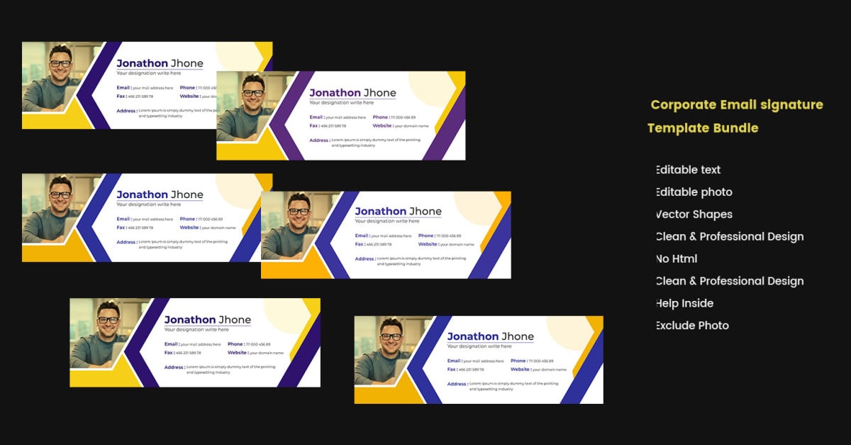 Personal Colorful Email Signature Template Bundle