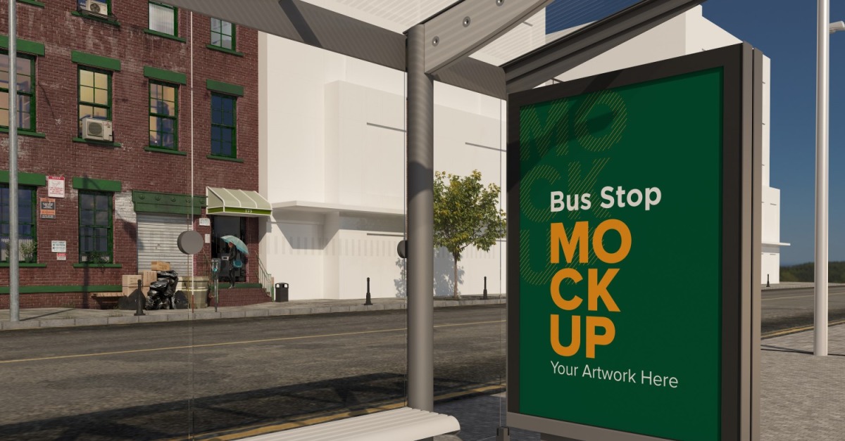 Bus Shelter Outdoor Advertising Sign mockup v2