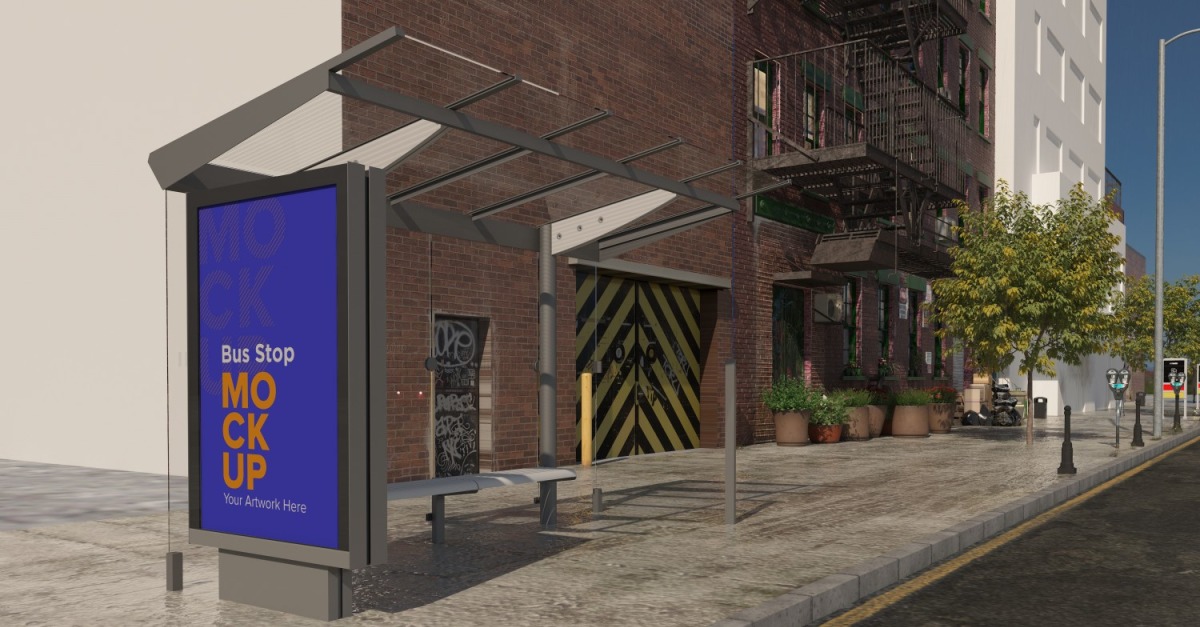 Bus Shelter Outdoor Advertising Signage Mockup