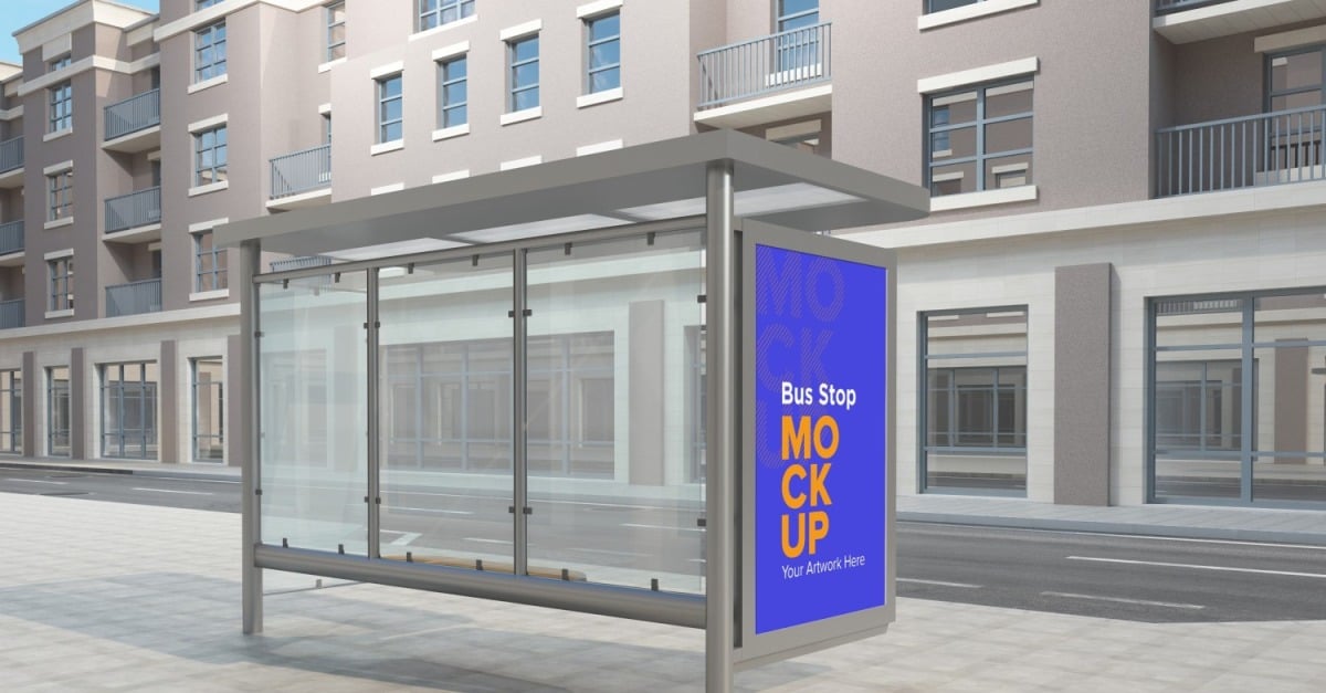 Bus Stop Sign mockup Template v2 #233143 - TemplateMonster