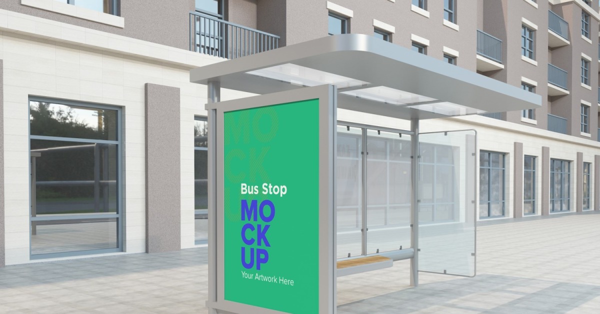 City Bus Stop Sign mockup Template v2 - TemplateMonster