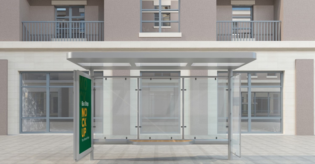 City Bus Stop Signage mockup Template v2 - TemplateMonster