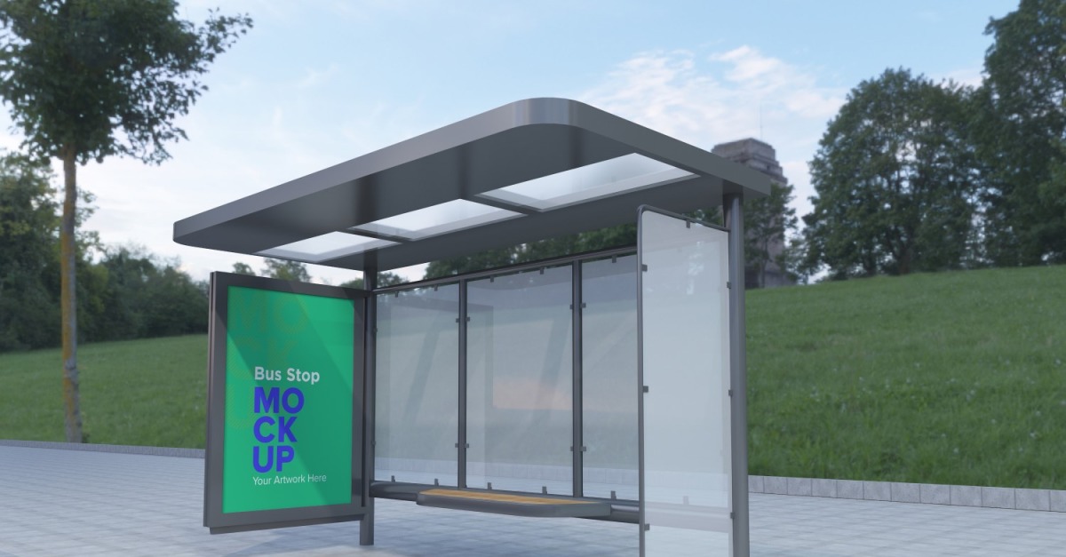 Evening View Bus Stop Billboard mockup Template v2
