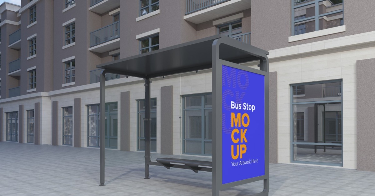 Evening View Bus Stop Sign mockup v2 Template