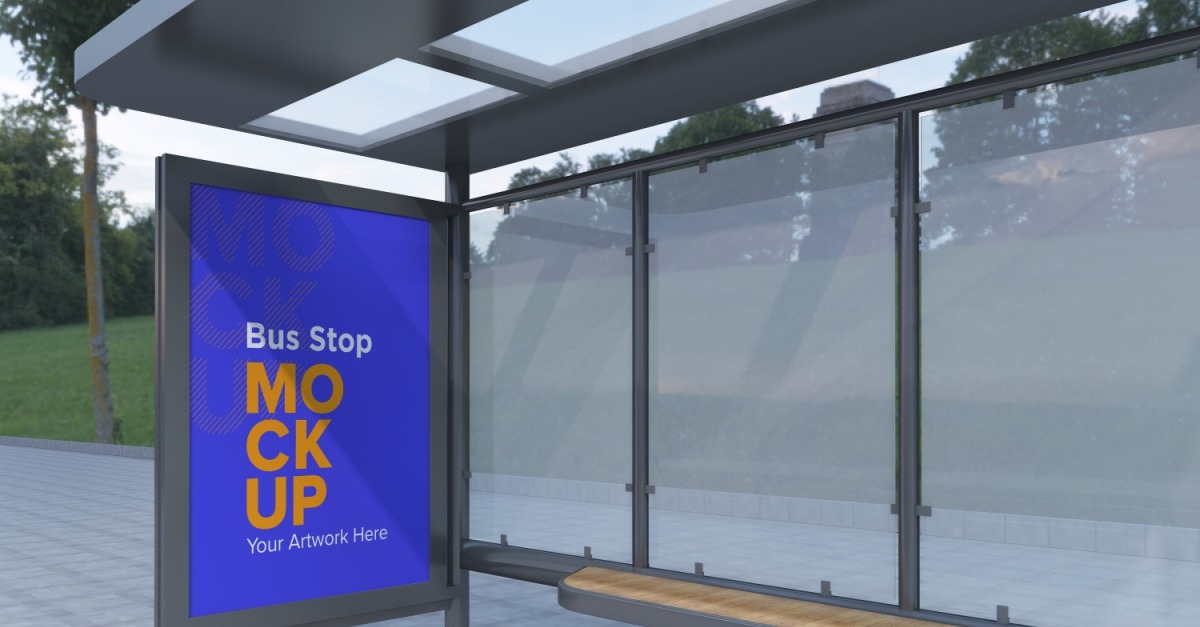 Evening View Bus Stop Sign mockup v2 - TemplateMonster