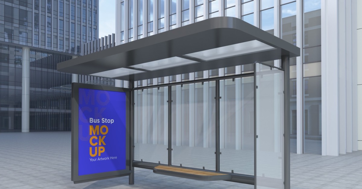 Evening View Bus Stop Signage mockup Template v2